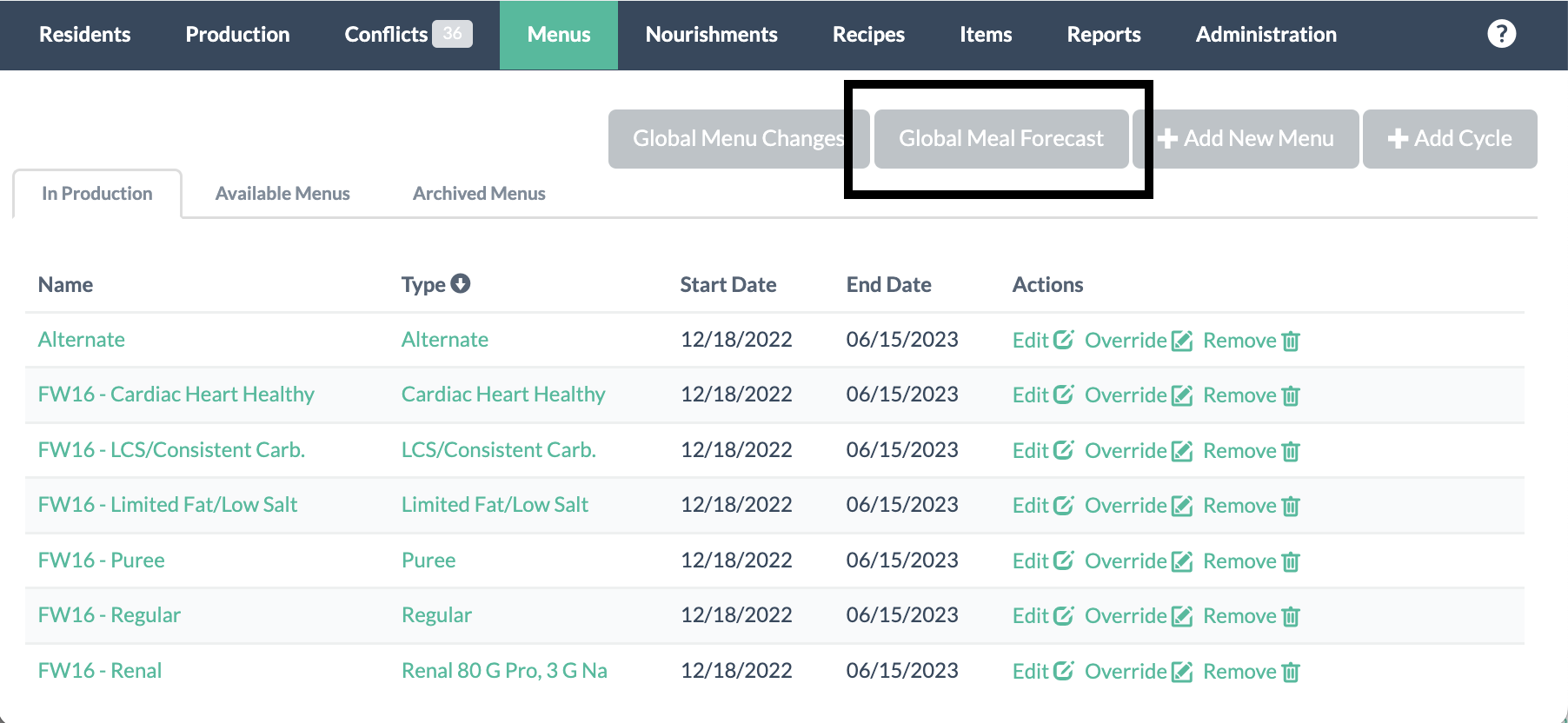 Global Options for RDS Menus