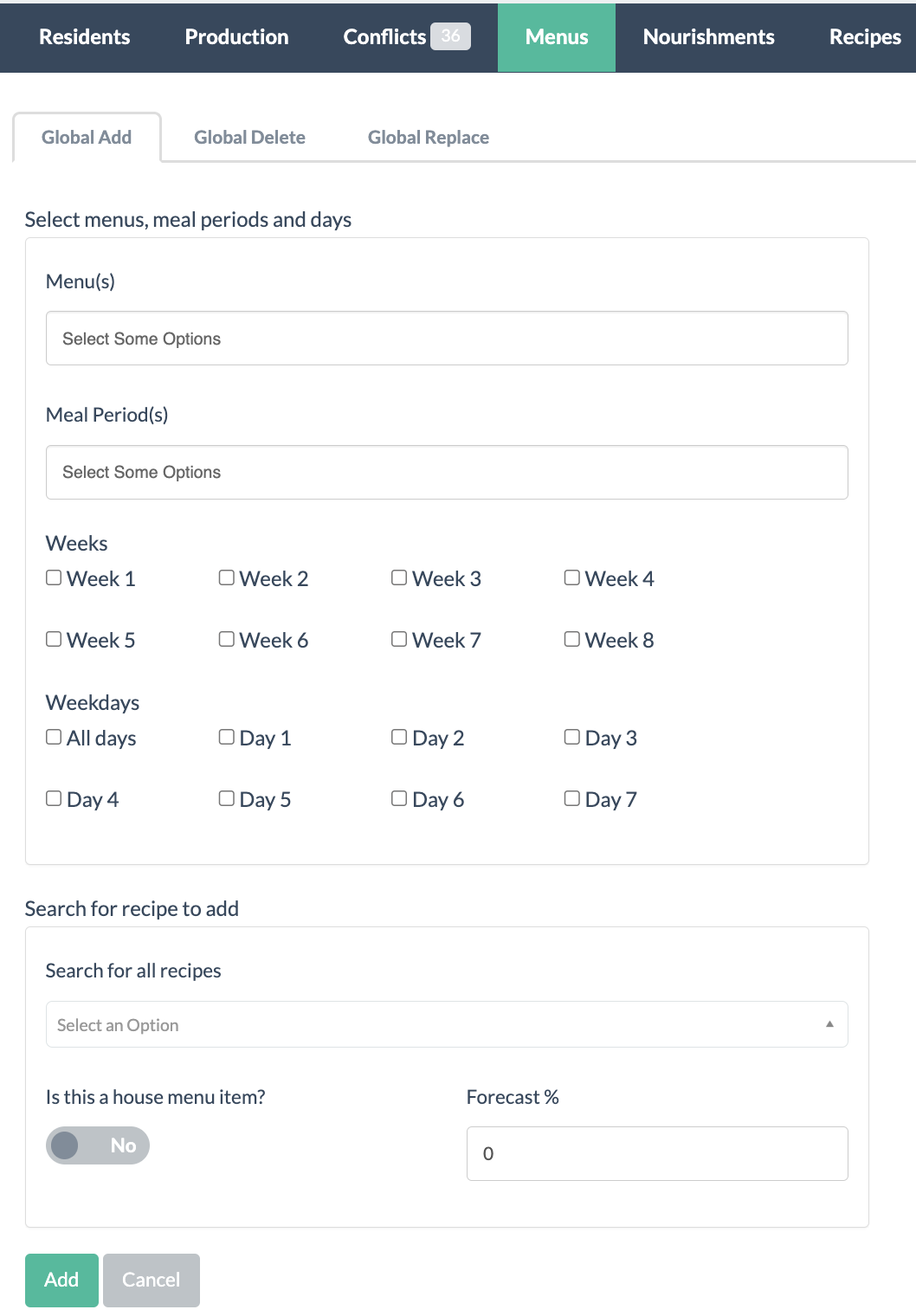 Global Options for RDS Menus