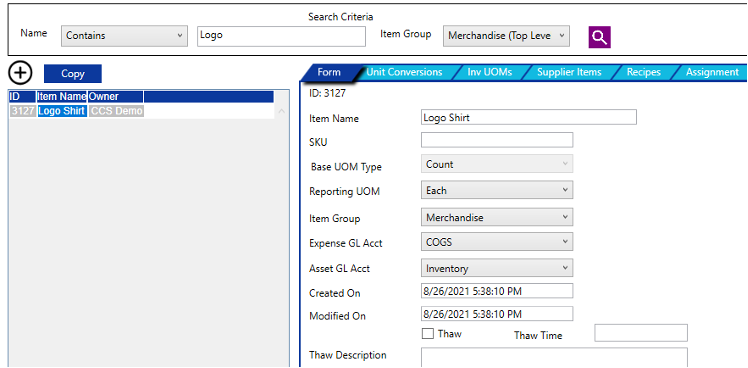 Adding/Editing Inventory Items for Retail