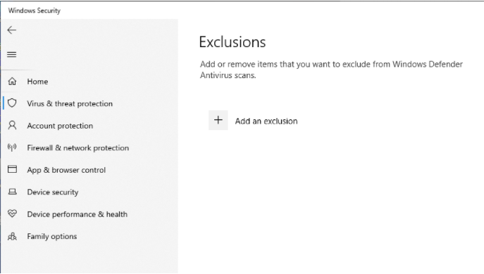 Windows Defender Exceptions
