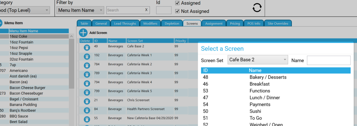 Adding/editing menu items.