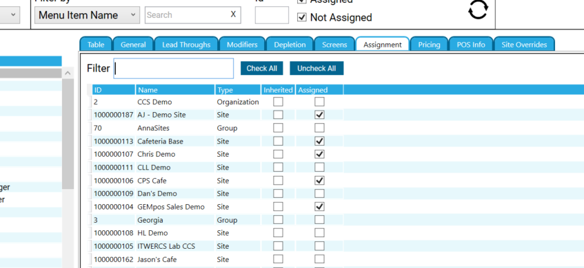 Adding/editing menu items.