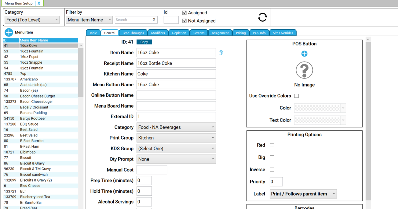Adding/editing menu items.
