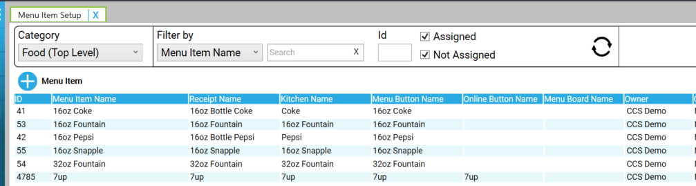Adding/editing menu items.