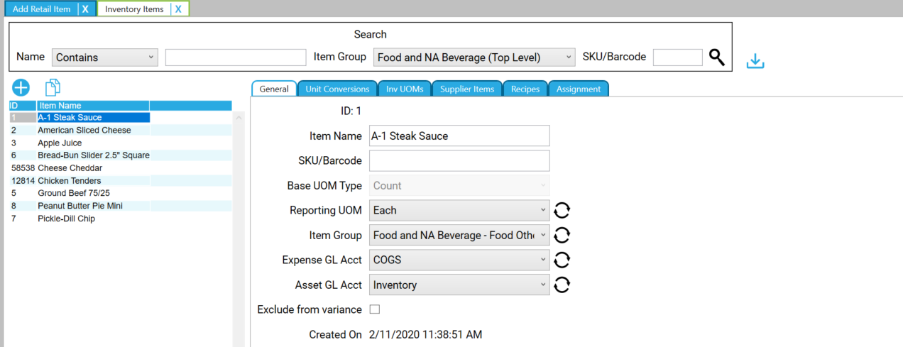 Adding/Editing Inventory Items for Retail